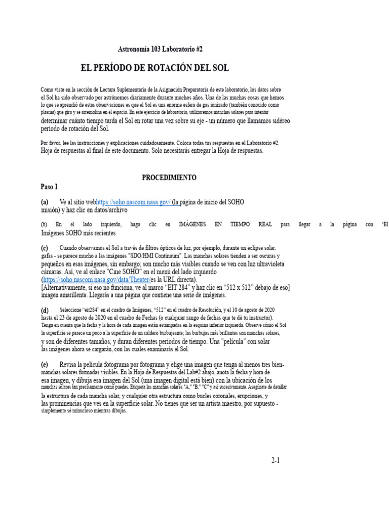 Período de Rotación del Sol en Laboratorio | PDF | Dom | Ciencias fisicas