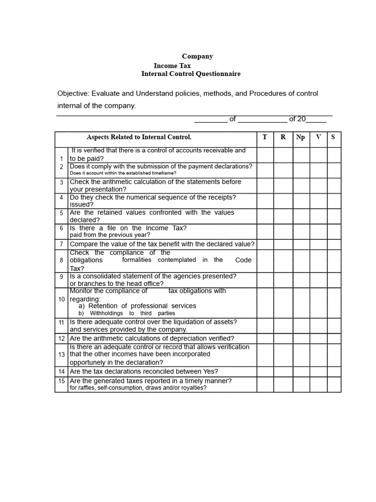 Internal Control Questionnaire | PDF | Tax Deduction | Taxes