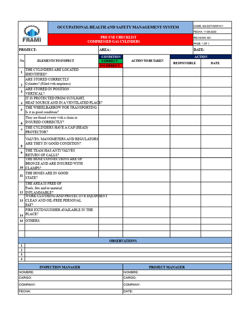 Compressed Gases Checklist | PDF