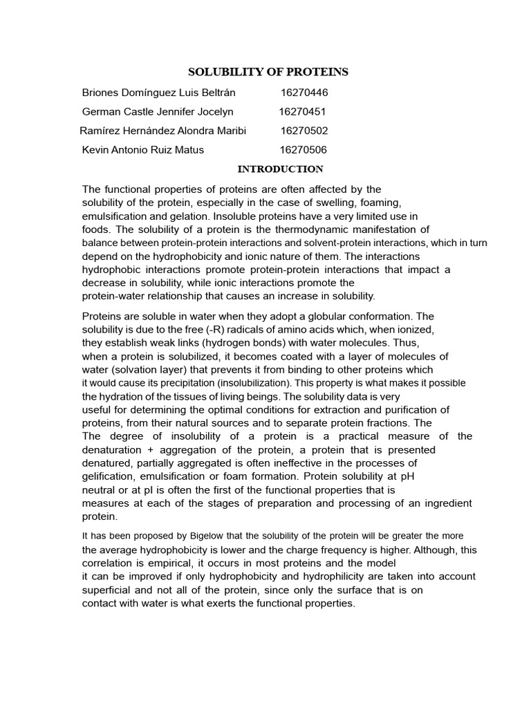 Protein Solubility Practice | PDF | Solubility | Intermolecular Force