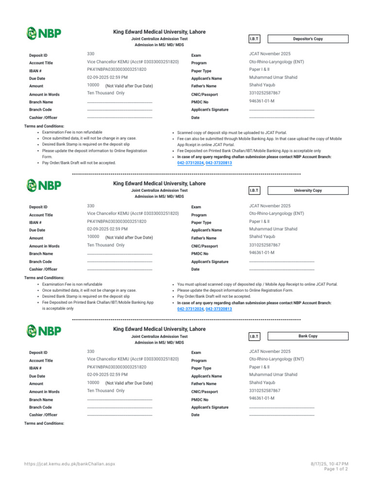 Online Bank Challan Form | PDF | Doctor Of Medicine