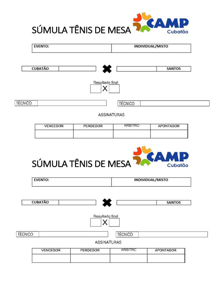 Súmula de Tênis de Mesa Individual | PDF