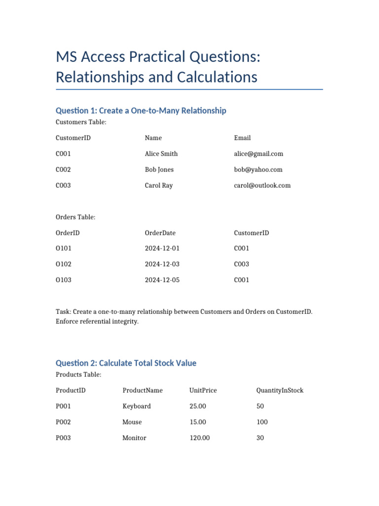 MS Access Practical Exercises Guide | PDF | Computing | Data Management