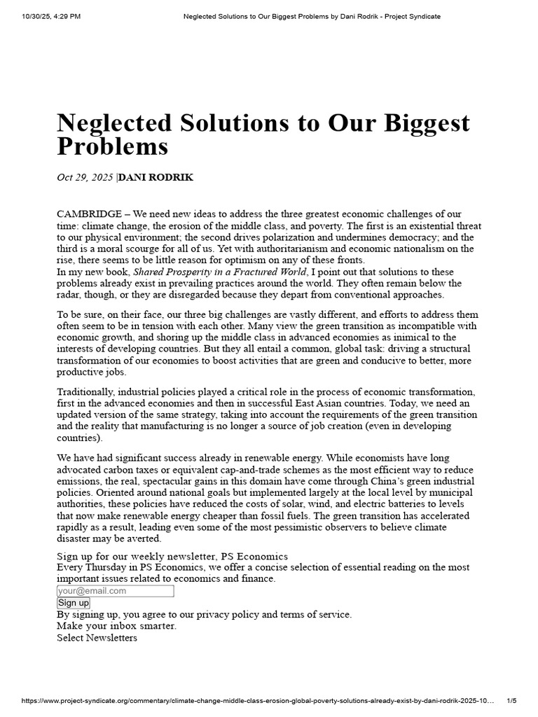 Neglected Solutions To Our Biggest Problems by Dani Rodrik - Project ...