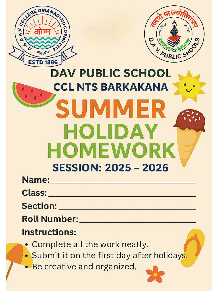 Class V Summer Holiday Homework | PDF