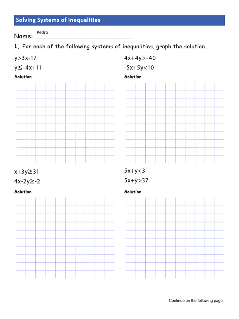 SolvingSystemsofInequalities Worksheet | PDF | Inequality (Mathematics ...