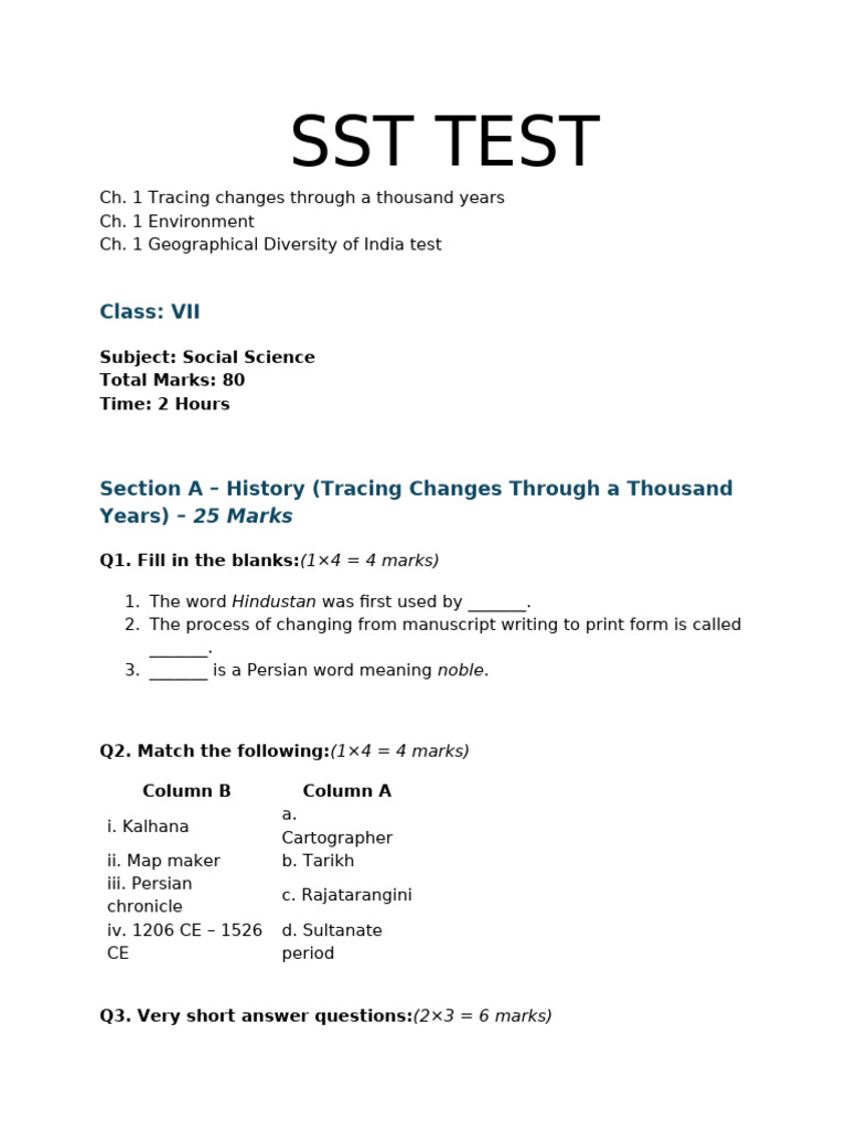 SST Test Class 7 | PDF | Natural Sciences | Nature