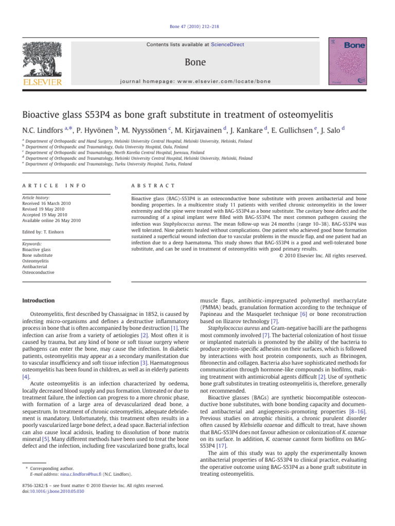 Bioactive Glass S53P4 As Bone Graft Substitute in Treatment of ...