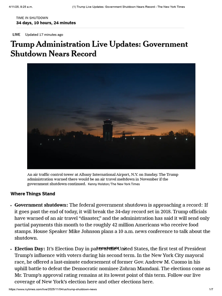 Trump Live Updates - Government Shutdown Nears Record - The New York ...