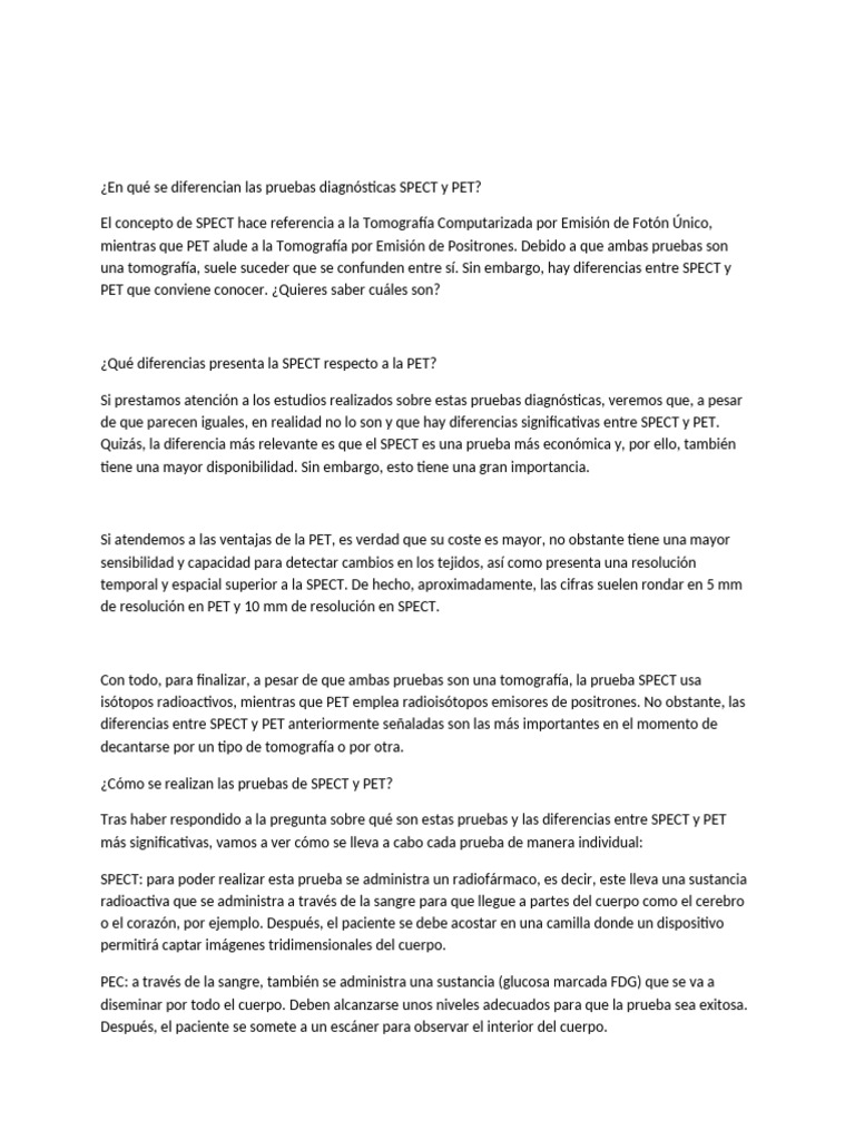 Diferencia Entre SPET Y PET | PDF | Tomografía de emisión de positrones ...