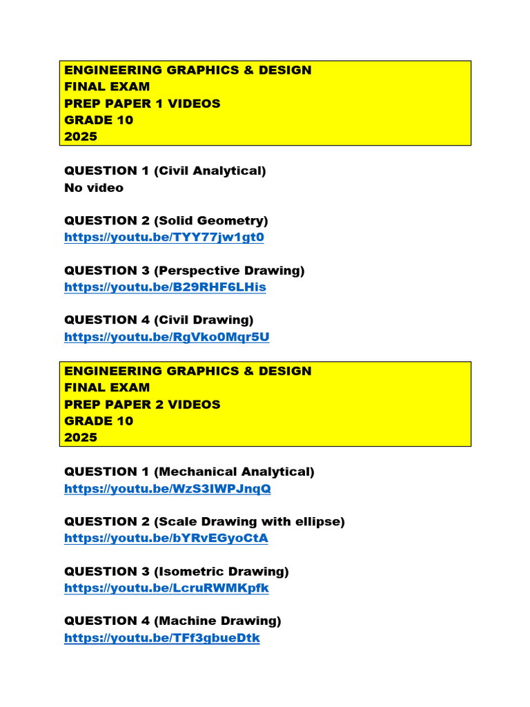 EGD Grade 10 Final Exam Scope Videos 2025 | PDF