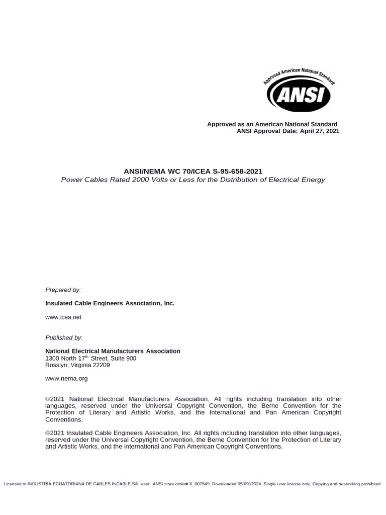 ANSI/NEMA WC 70 Power Cable Standards | PDF | Insulator (Electricity ...