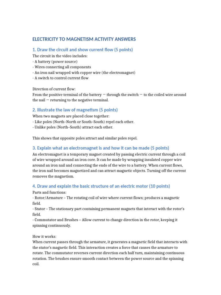 Electricity To Magnetism Activity Answers | PDF