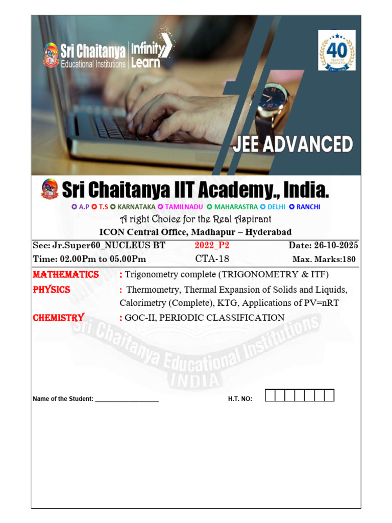JEE Advanced 2022 Model Question Paper | PDF | Gases | Heat