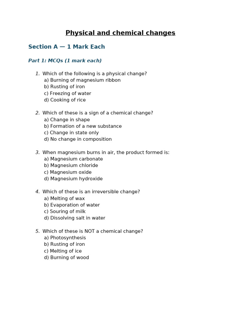Understanding Physical and Chemical Changes | PDF | Combustion | Magnesium