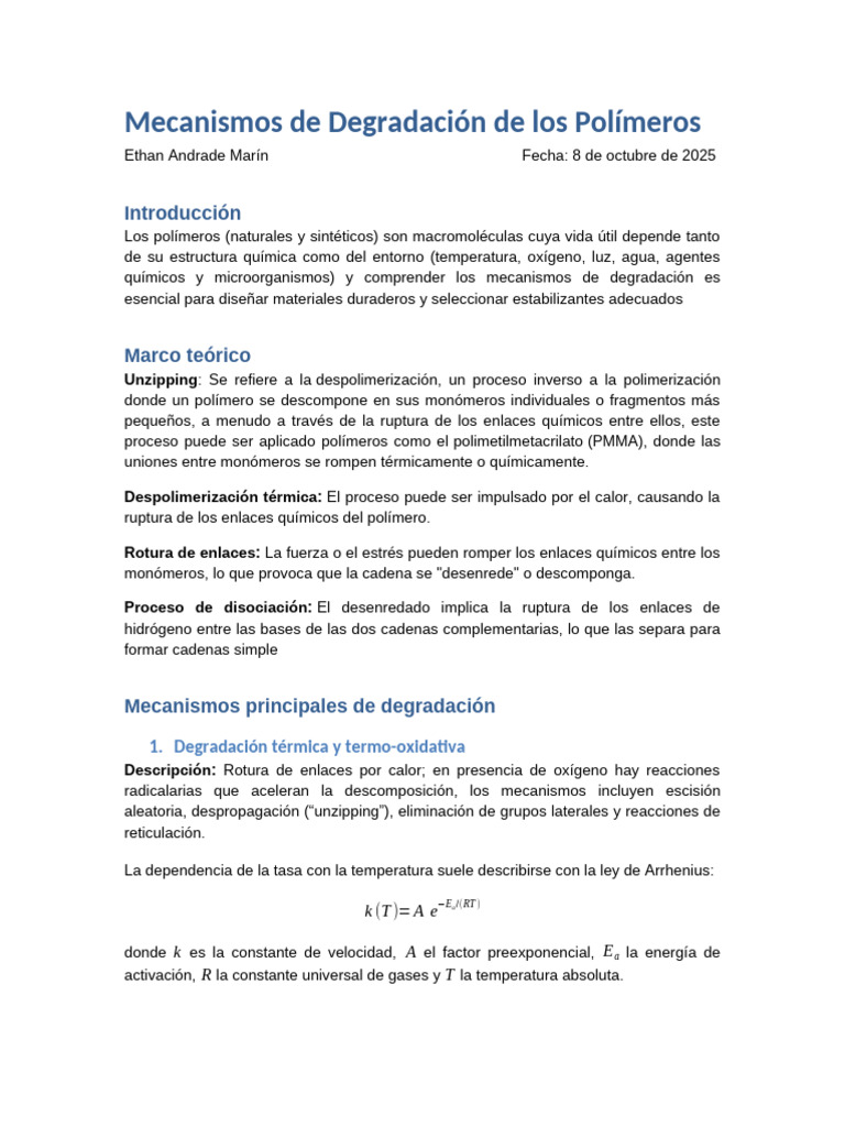 Degradacion de Polimeros - Ethan Andrade | PDF | Polímeros | Enzima