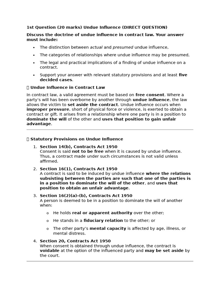 Understanding Undue Influence in Contracts | PDF | Misrepresentation ...
