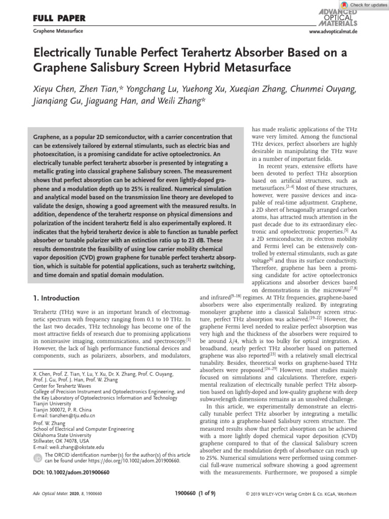 Advanced Optical Materials - 2019 - Chen - Electrically Tunable Perfect ...