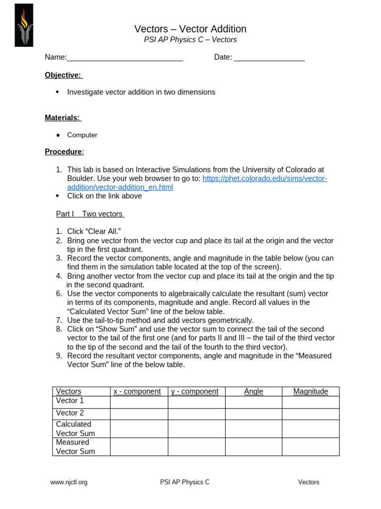 AP Physc M Vectors Lab Simulation 2018 04-05-52100 | PDF | Euclidean ...