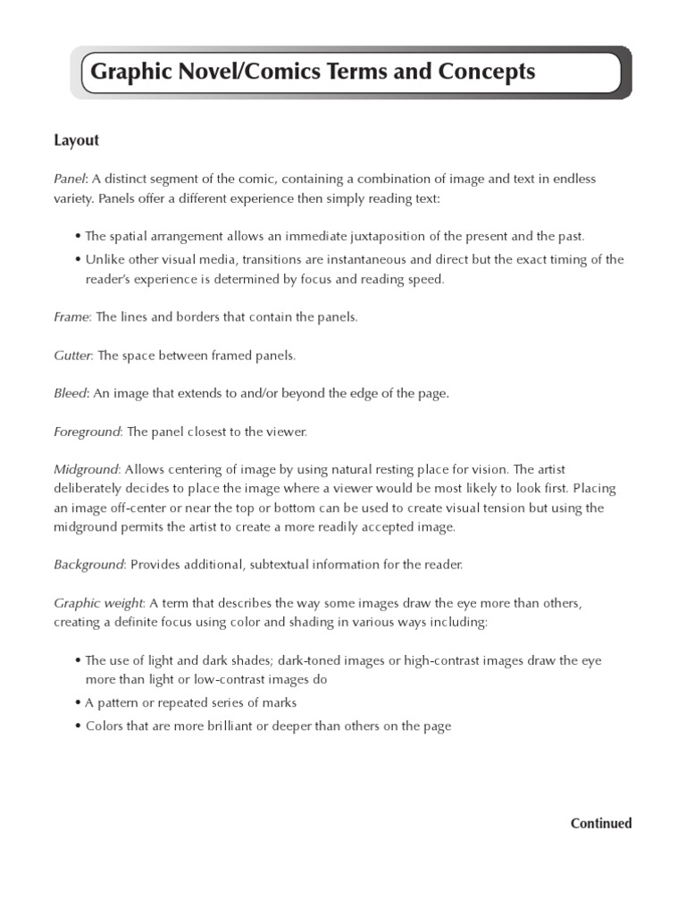 Graphic Novels - Terms & Concepts | PDF | Comics