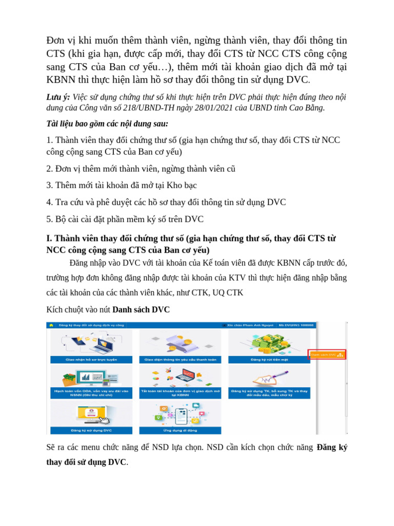 DVC - Huong Dan Lam Ho So Thay Doi Thong Tin Su Dung DVC | PDF