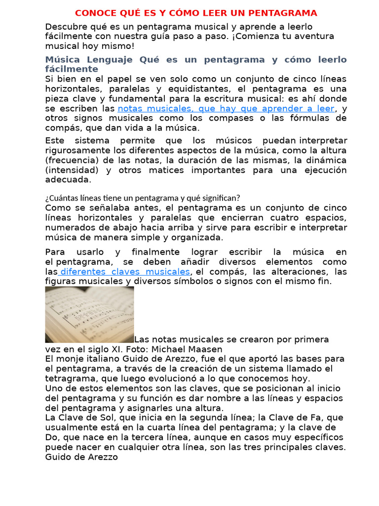 Conoce Qué Es y Cómo Leer Un Pentagrama | PDF | Clave | Notación musical