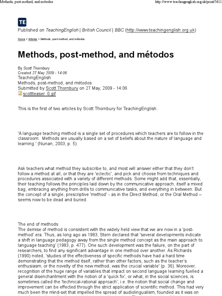 Methods, Post-Method, and Métodos | PDF | Language Education | Second ...
