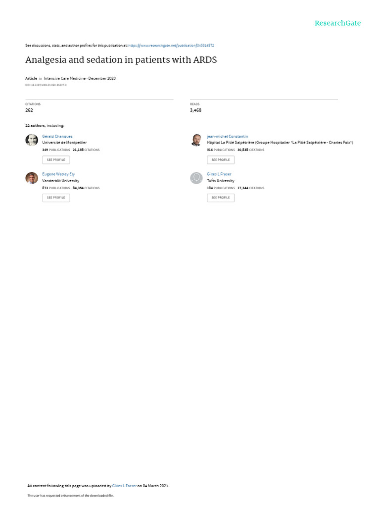 Analgesia and Sedation in Patients With ARDS | PDF | Opioid | Analgesic