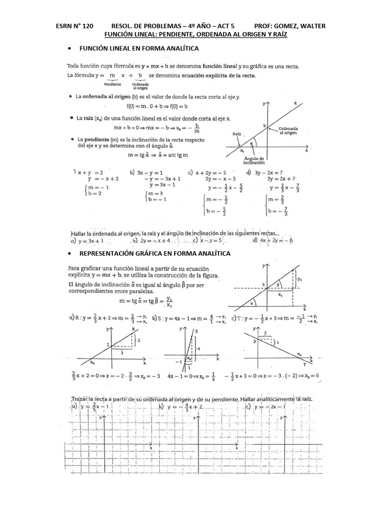 4ºaño-Act 5-Función Lineal en Forma Analítica | PDF