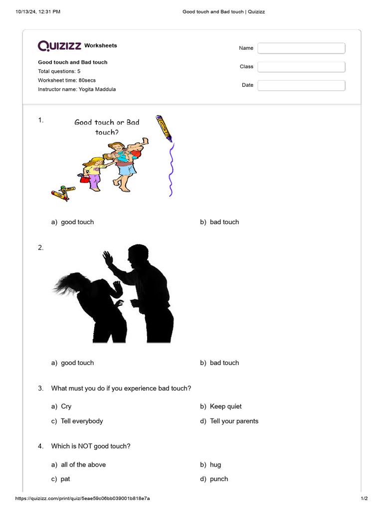 Good Touch and Bad Touch - Quizizz | PDF