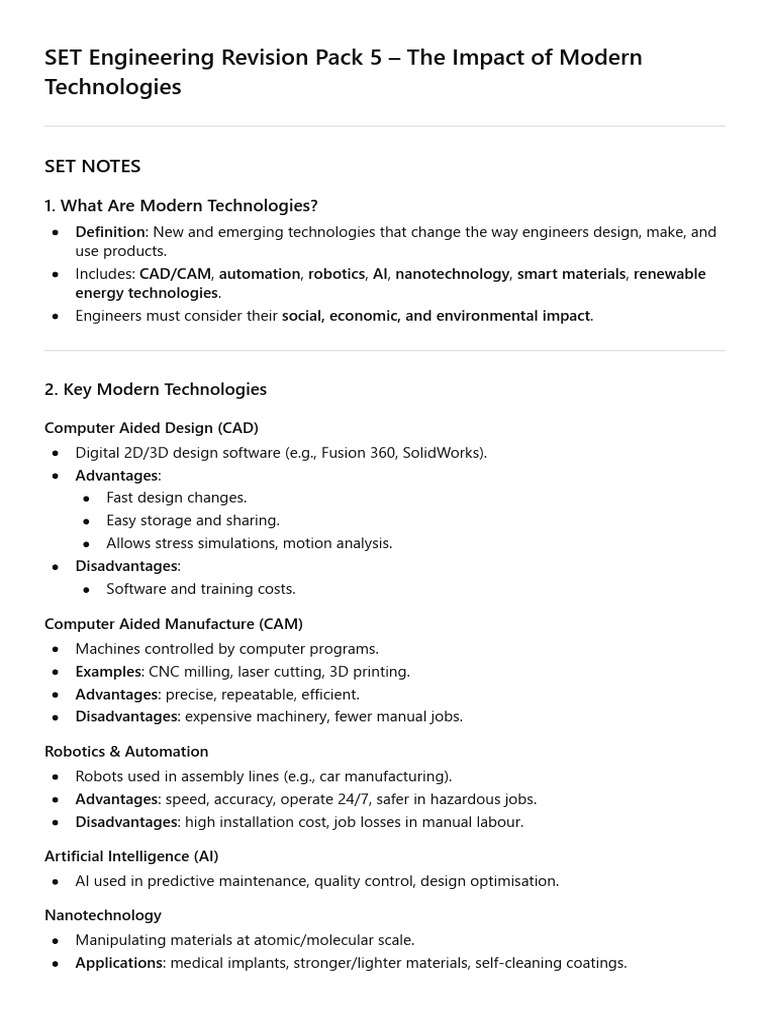 Modern Technologies in Engineering Impact | PDF | Automation ...