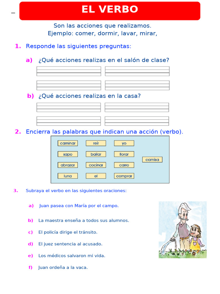 Acciones y Verbos en el Aula y Hogar | PDF