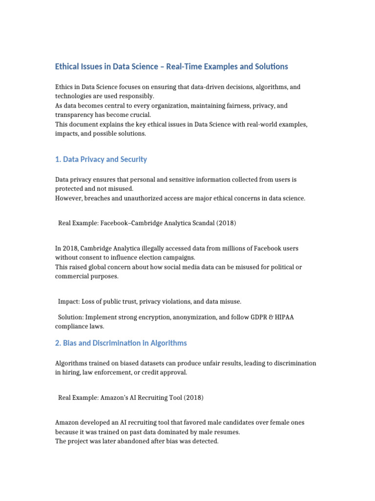 Ethical Issues in Data Science | PDF | Artificial Intelligence ...