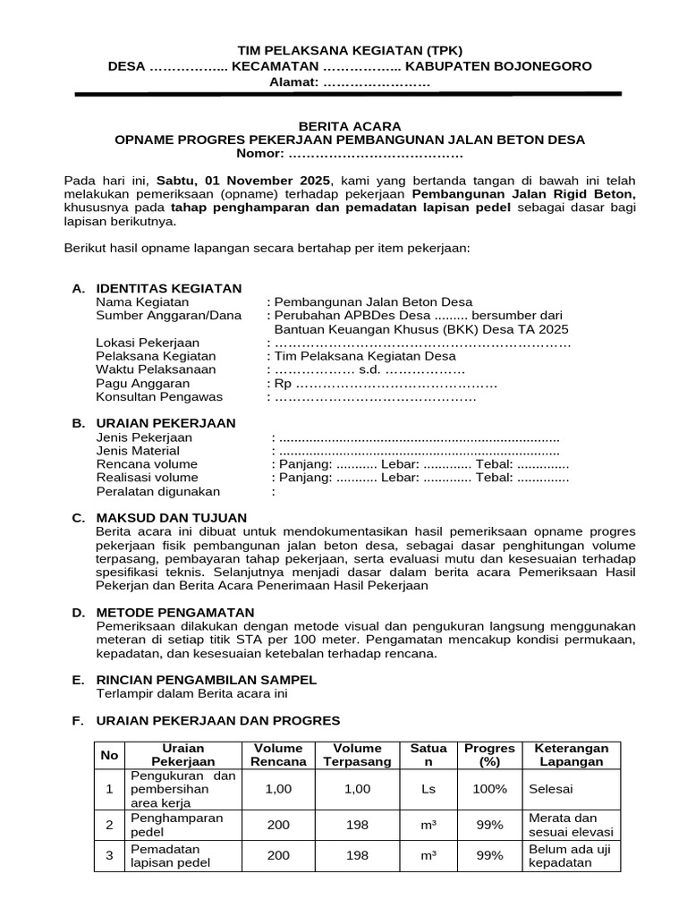 Contoh Ba Opname Pekerjaan Pedel | PDF