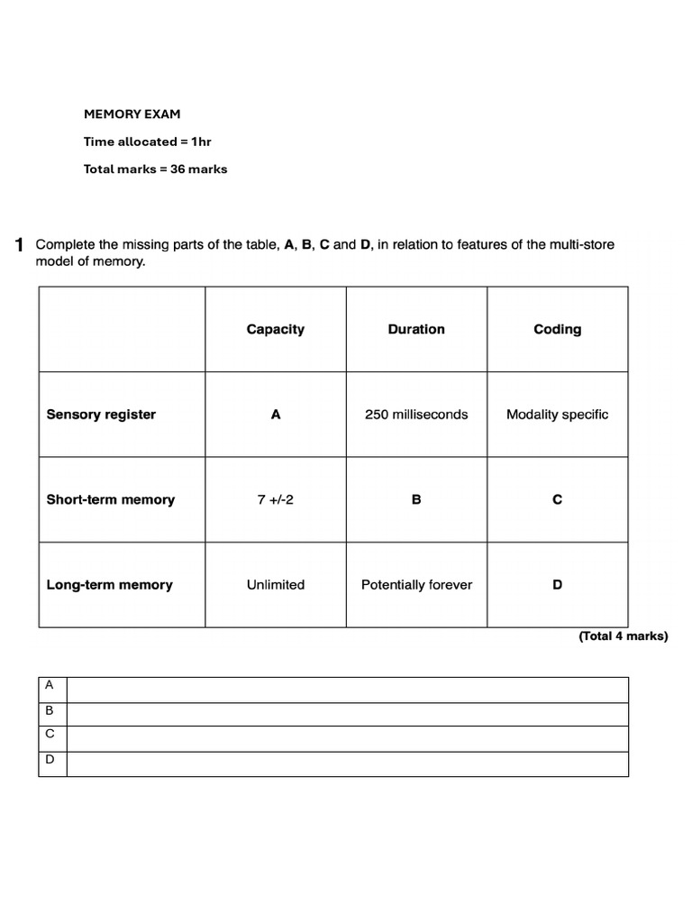 Memory Exam | PDF