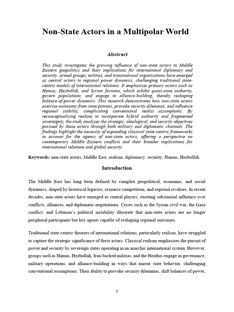 Non-State Actors in Middle East Power Dynamics | PDF | International ...