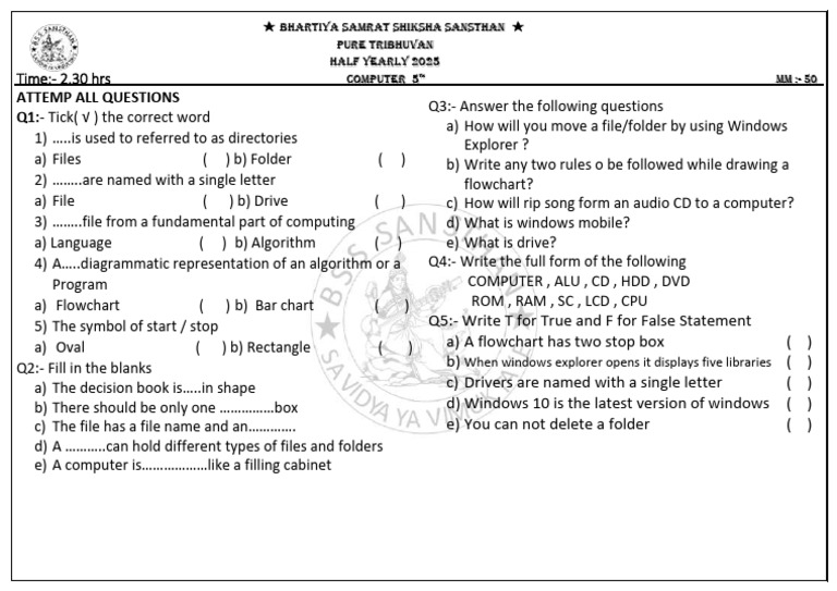 Computer Basics Exam Questions 2025 | PDF