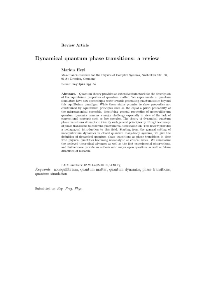 Dynamical Quantum Phase Transitions | PDF | Statistical Mechanics ...