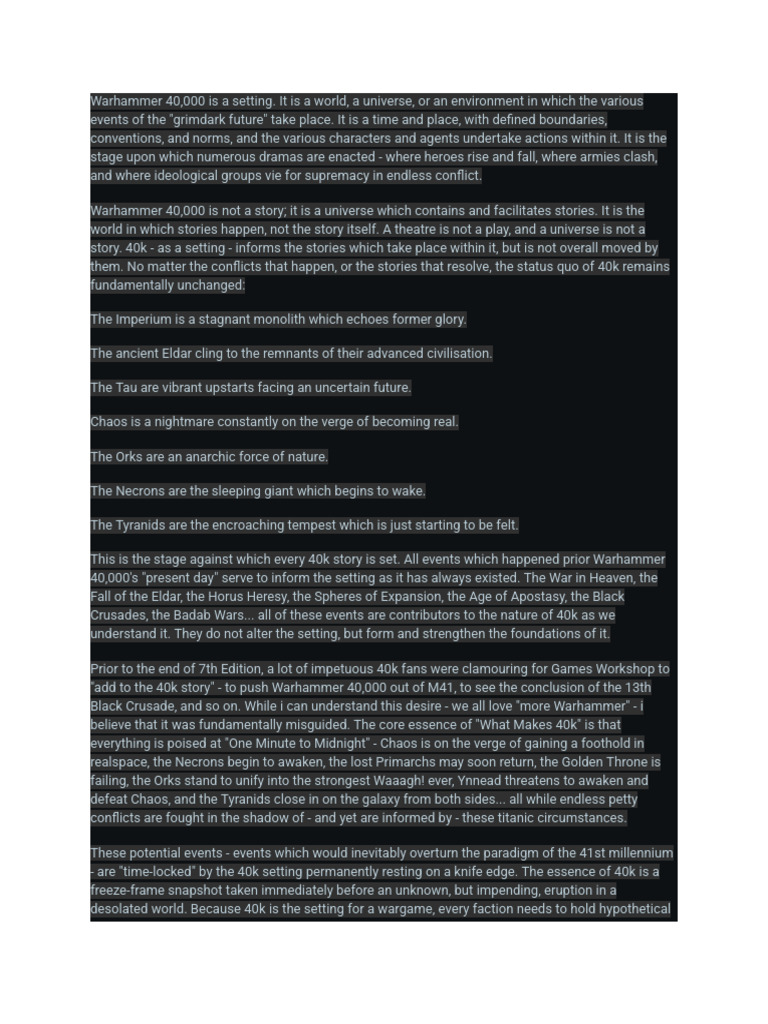 Understanding the Warhammer 40k Setting | PDF