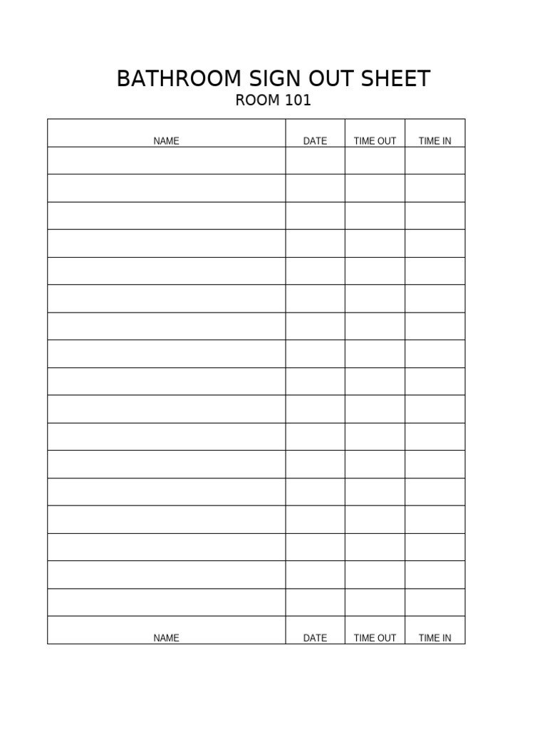 Bathroom Sign Out Sheet Word Template | PDF