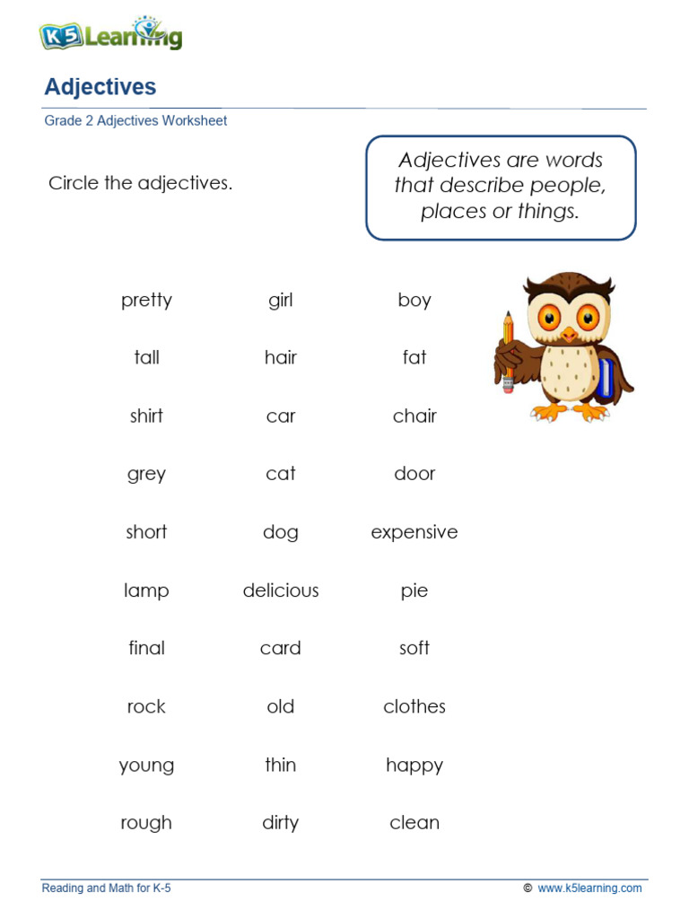 Grade 2 Identify Adjectives A | PDF