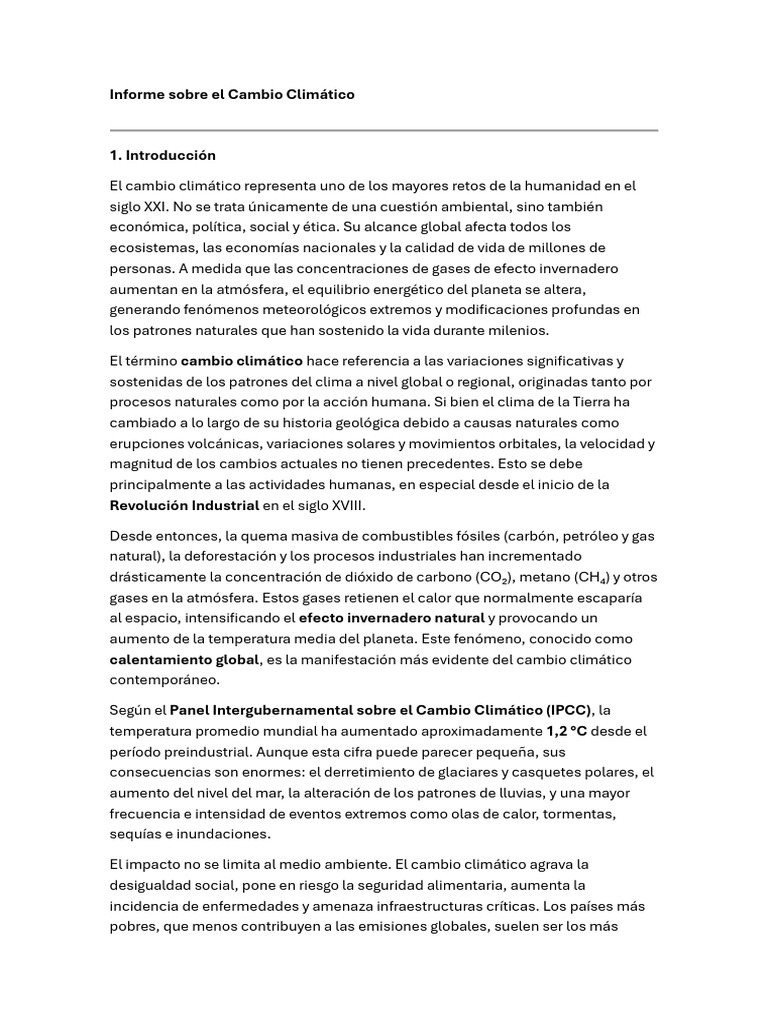 Informe sobre Cambio Climático y sus Efectos | PDF | Gases de efecto ...