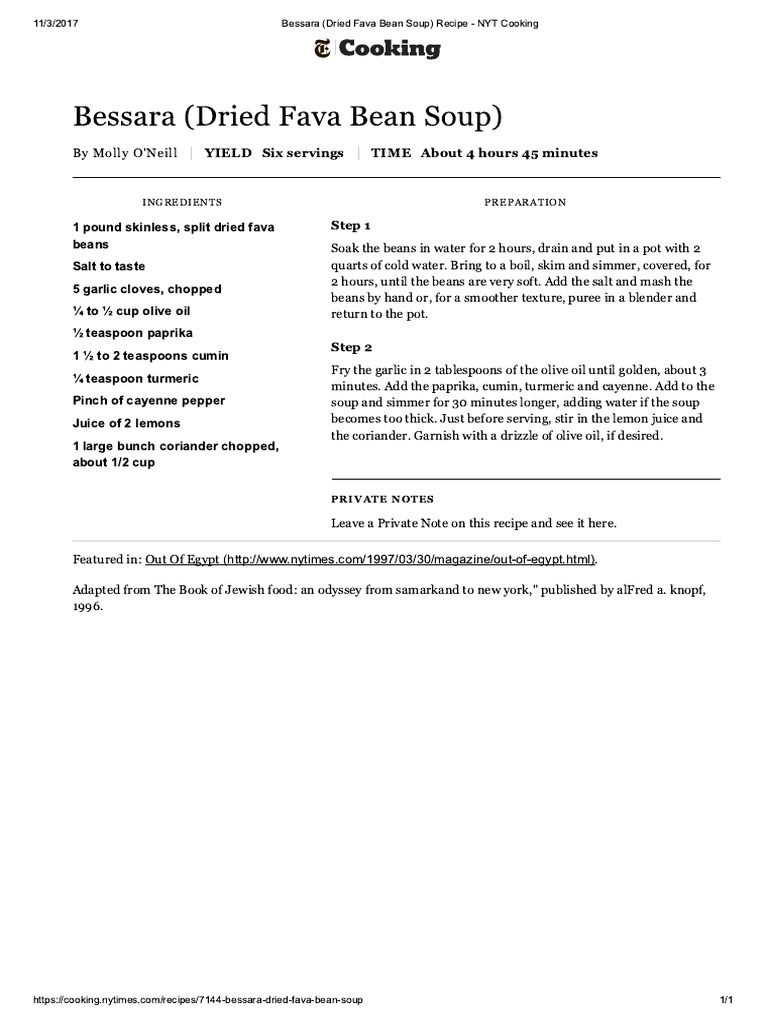 Bessara (Dried Fava Bean Soup) Recipe - NYT Cooking | PDF