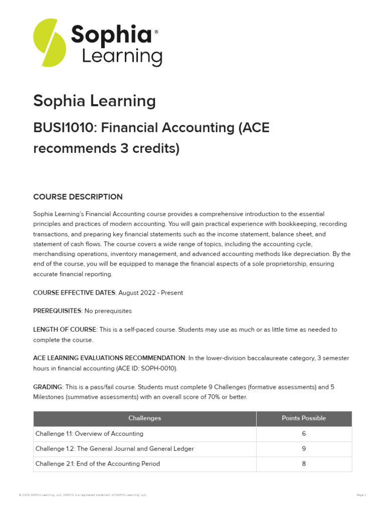 Sophia Financial Accounting Syllabus | PDF | Depreciation | Inventory