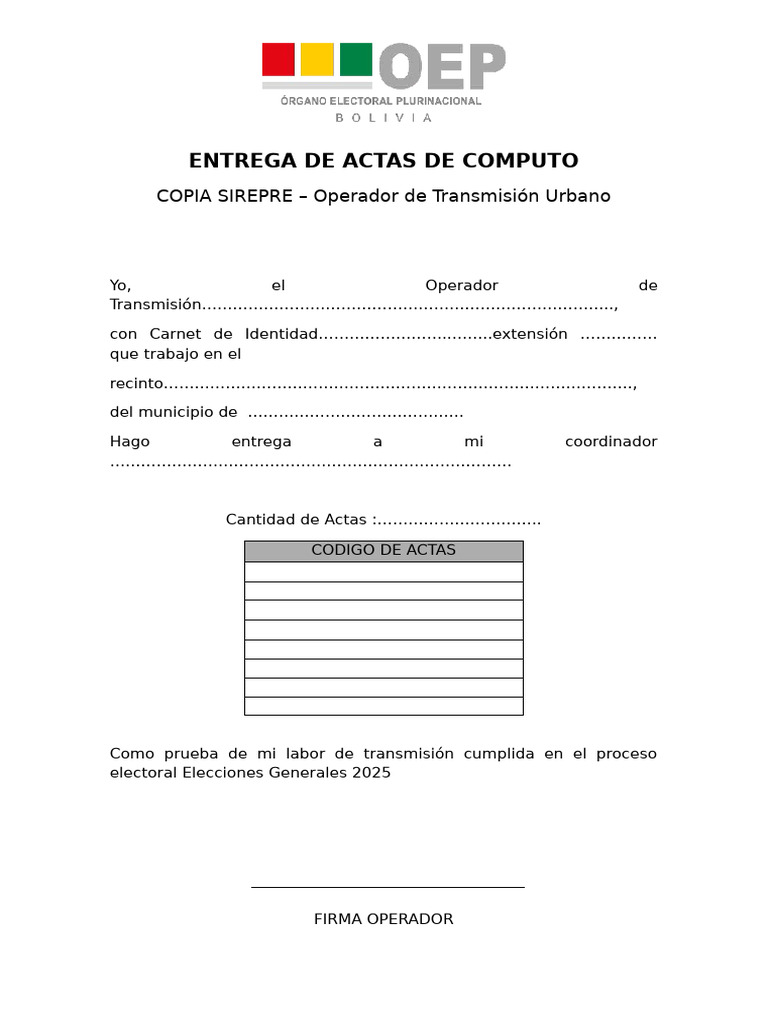 Entrega de Actas de Computo - Urbano | PDF