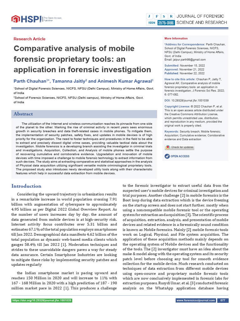 Comparative Analysis of Mobile Forensic An Application in Forensic Investigation | PDF ...
