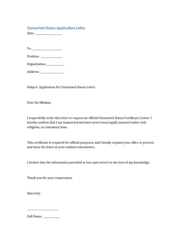 Unmarried Status Application Letter | PDF