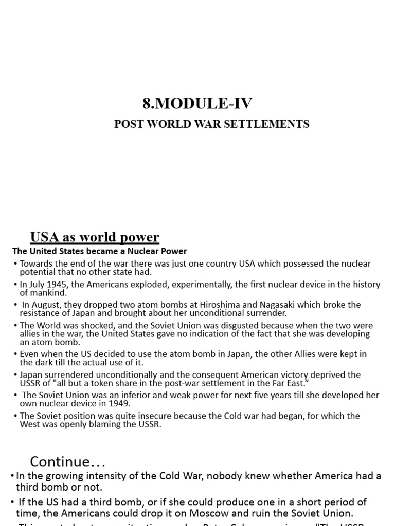 8.Module-IV Post World War Settlements | PDF | Latin America | Soviet Union