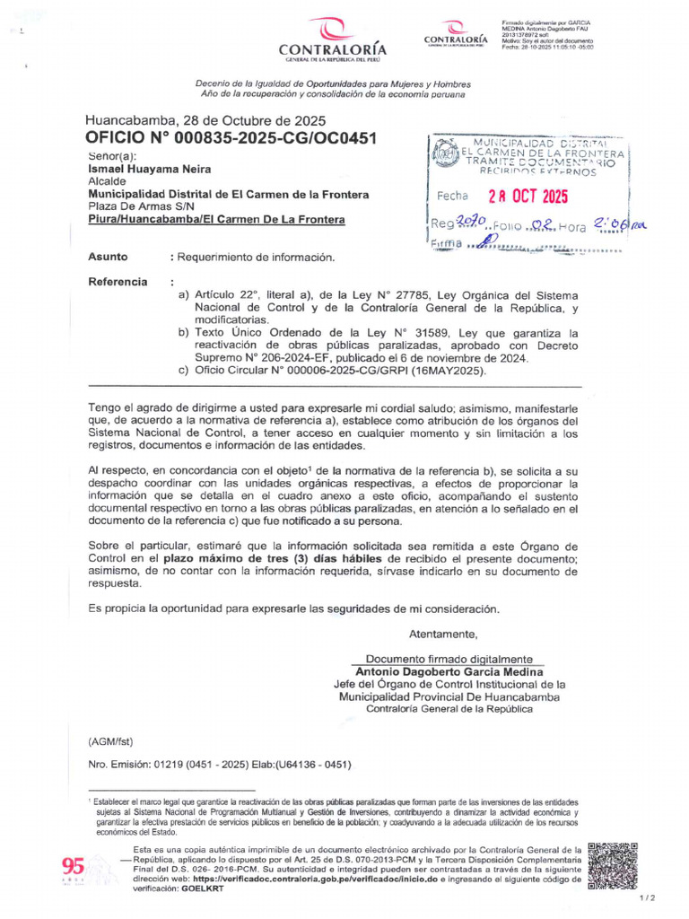 Of. 835-2025 (MD El Carmen de Frontera) | PDF