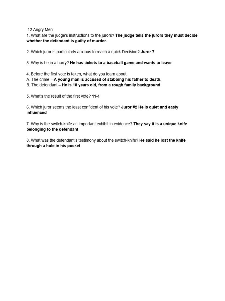 Key Points from "12 Angry Men" Analysis | PDF